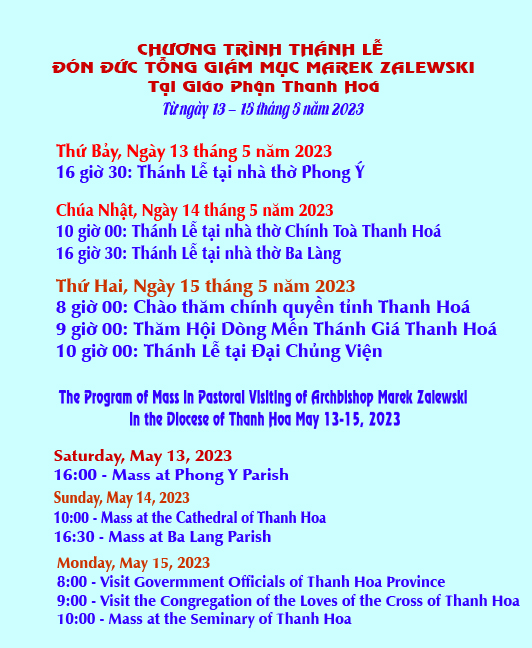 Chuyến Viếng Thăm Mục Vụ Giáo Phận Thanh Hoá Của Đức Tổng Giám Mục Marek Zalewski Đại Diện Toà ...